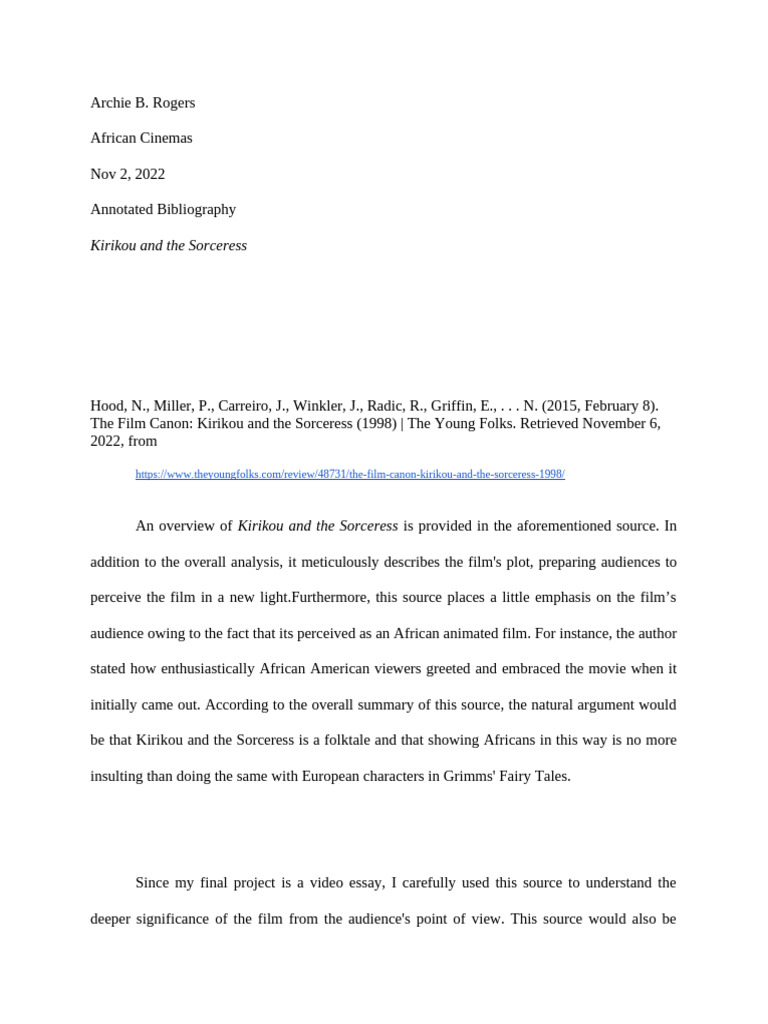 Annotated Bibliography_African Cinemas_Final | PDF | Fairy Tales | Essays