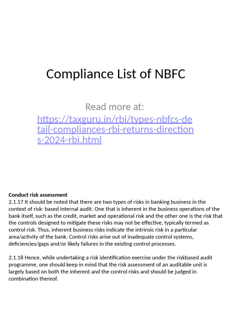 Internal Audit Guidelines - NBFC | PDF | Non Bank Financial Institution | Leverage (Finance)