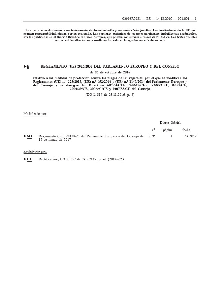 Reglamento 2016_2031 Sanidad Vegetal | PDF | Plaga (organismo) | Unión Europea