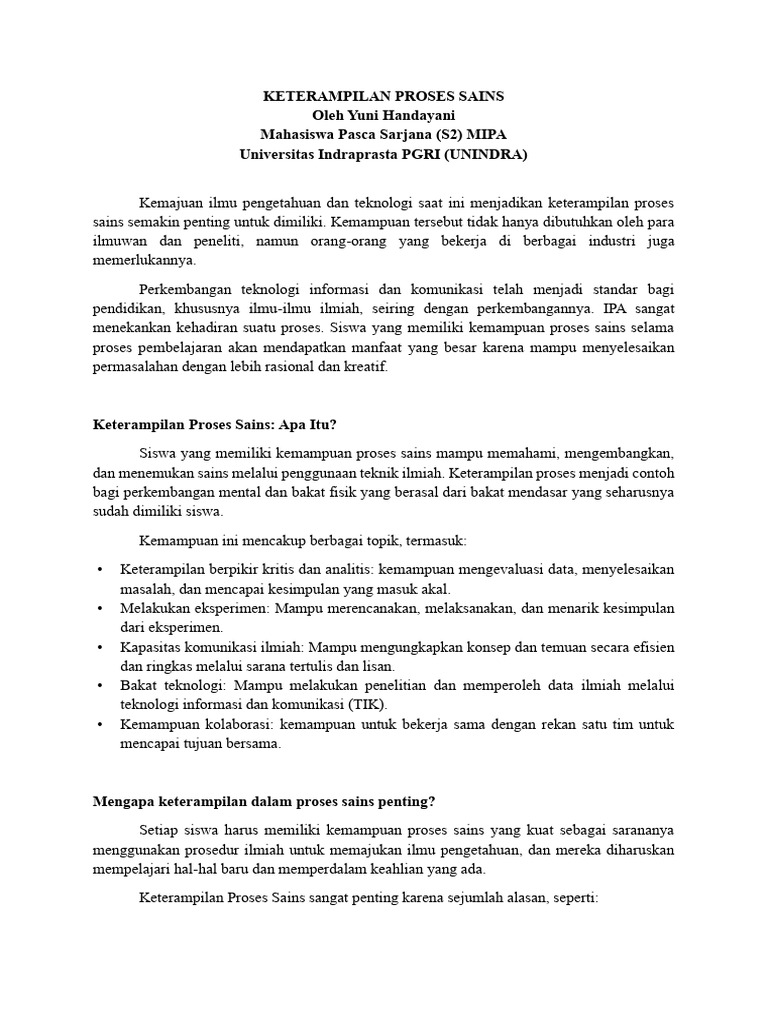 Pentingnya Keterampilan Proses Sains | PDF