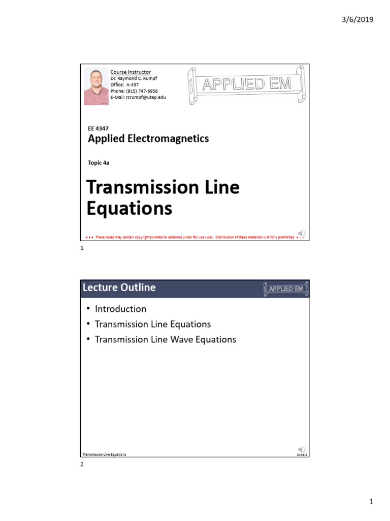 Lecture 4a Transmission Line Equations Pdf Transmission Line