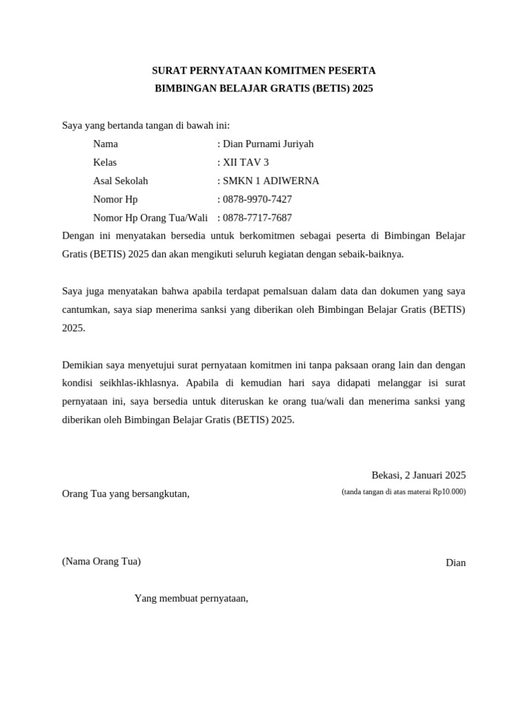 Komitmen Peserta Betis 2025 Pdf