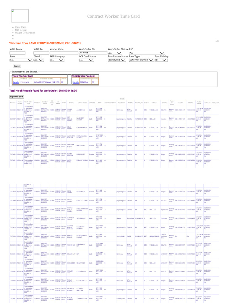 Contract Worker Time Card | PDF