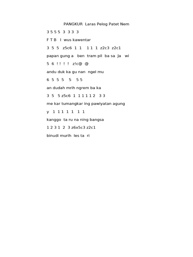 PANGKUR Laras Pelog Patet Nem | PDF