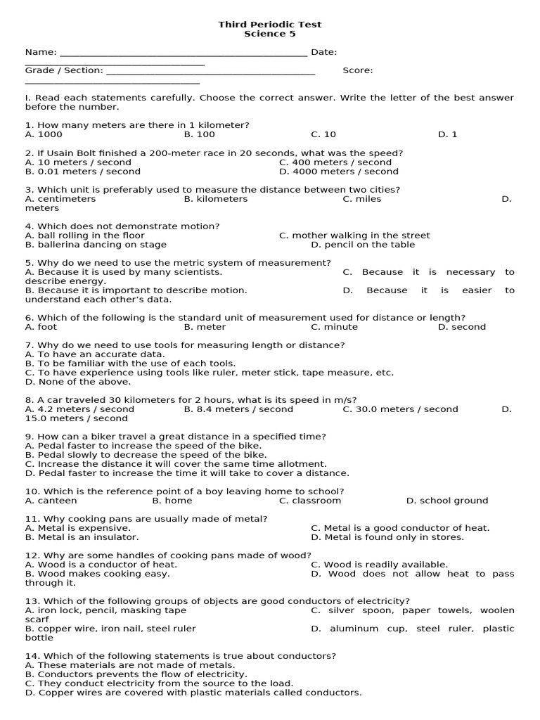Third Periodic Test in Science 5 | PDF | Electrical Conductor | Series ...