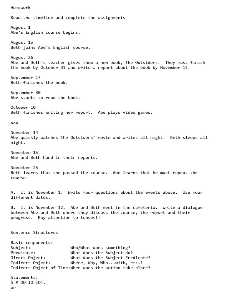 Homework - Timeline Task A - Abe & Beth's English Course | PDF | Verb ...