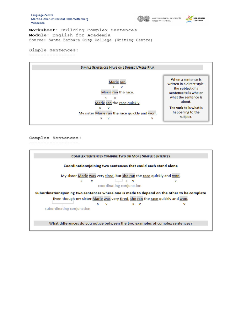 Worksheet - Building Complex Sentences | PDF