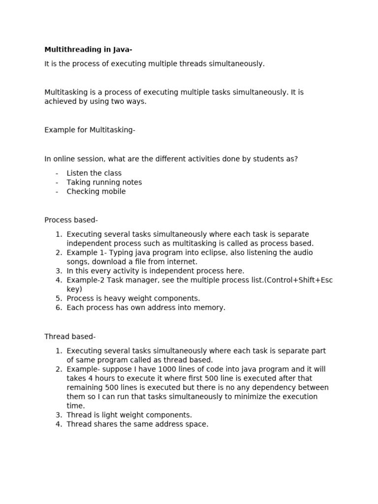 Multithreading-1 | PDF | Thread (Computing) | Process (Computing) Multithreading-1 | PDF | Thread (Computing) | Process (Computing)