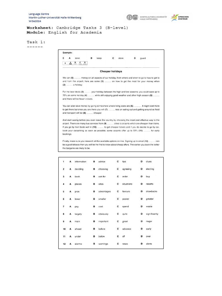 Worksheet_Cambridge Tasks 3_8 Prac. | PDF