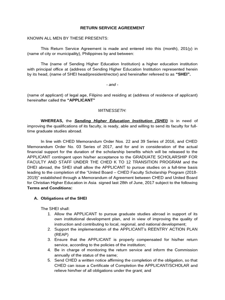 Template Return Service Agreement Full Support | PDF | Justice | Crime ...