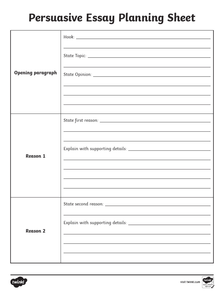 Persuasive Essay Planning Sheet | PDF
