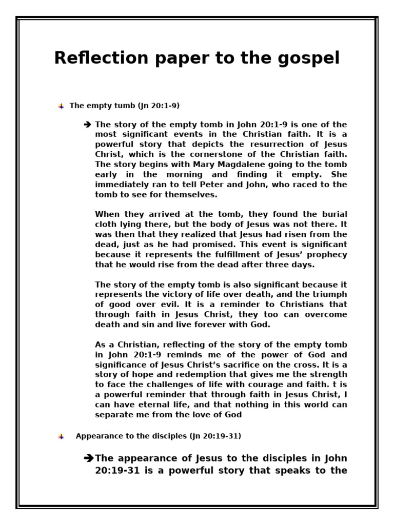 Reflection Paper To The Gospel | PDF | Jesus | Resurrection Of Jesus