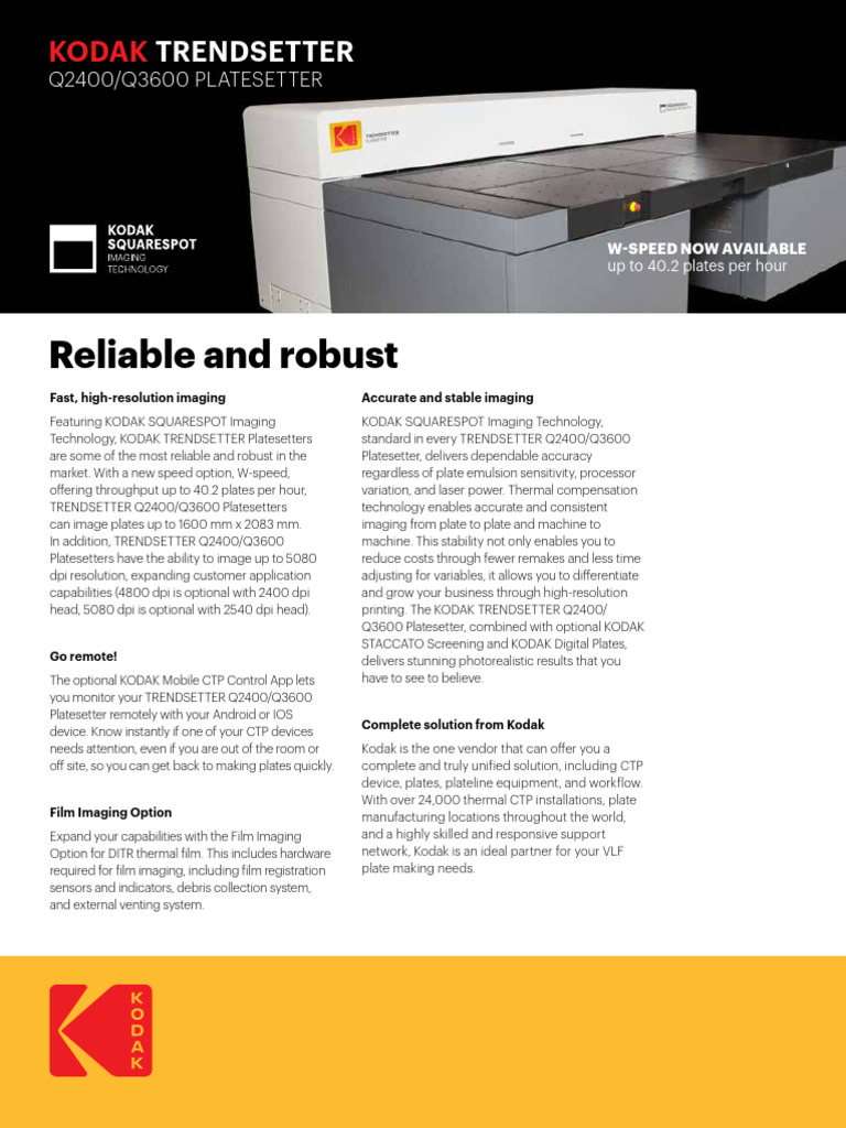 Kodak Trendsetter q2400 q3600 Brochure en | PDF