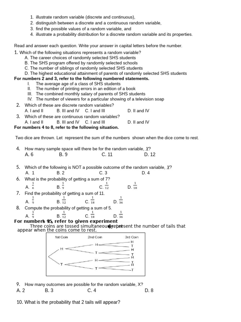 RANDOM VARIABLES AND PROBABILITY DISTRIBUTION | PDF | Probability Distribution | Summation