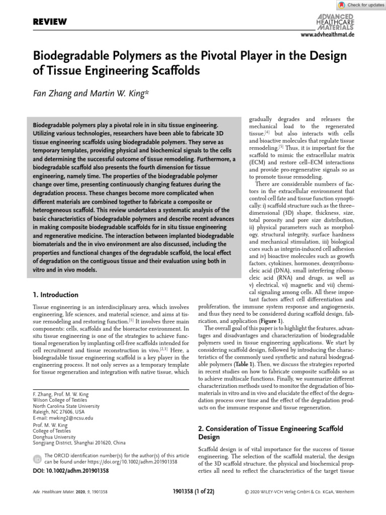 Adv Healthcare Materials - 2020 - Zhang - Biodegradable Polymers as the ...