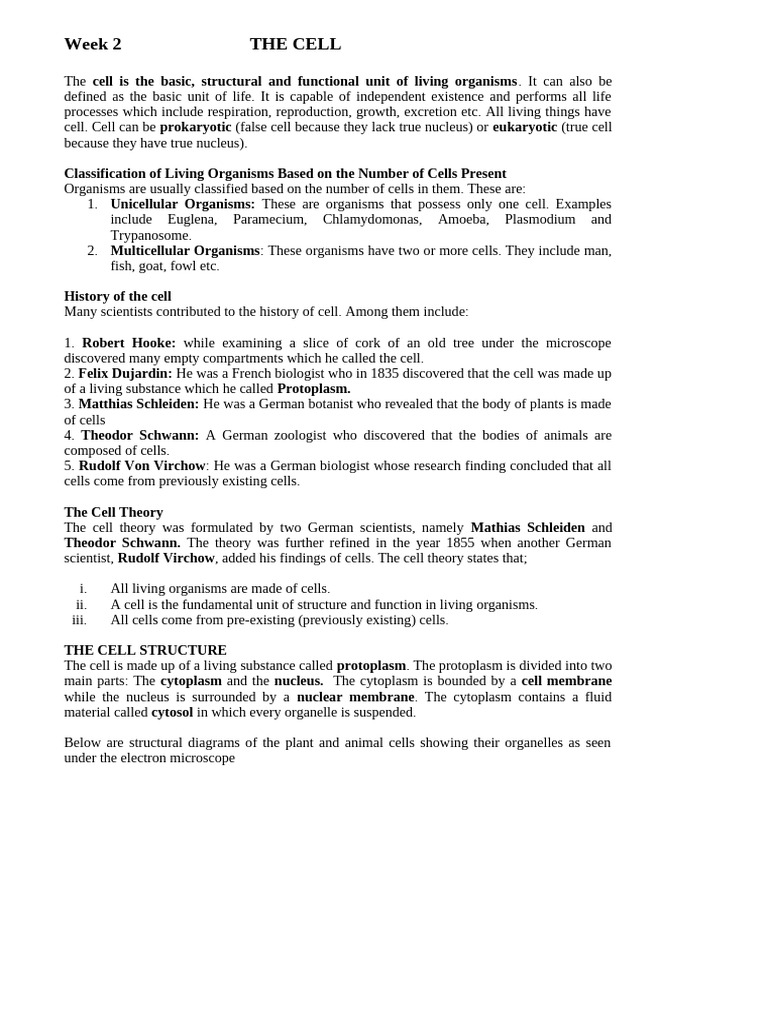 THE CELL_Week 2 | PDF | Cell (Biology) | Cytoplasm