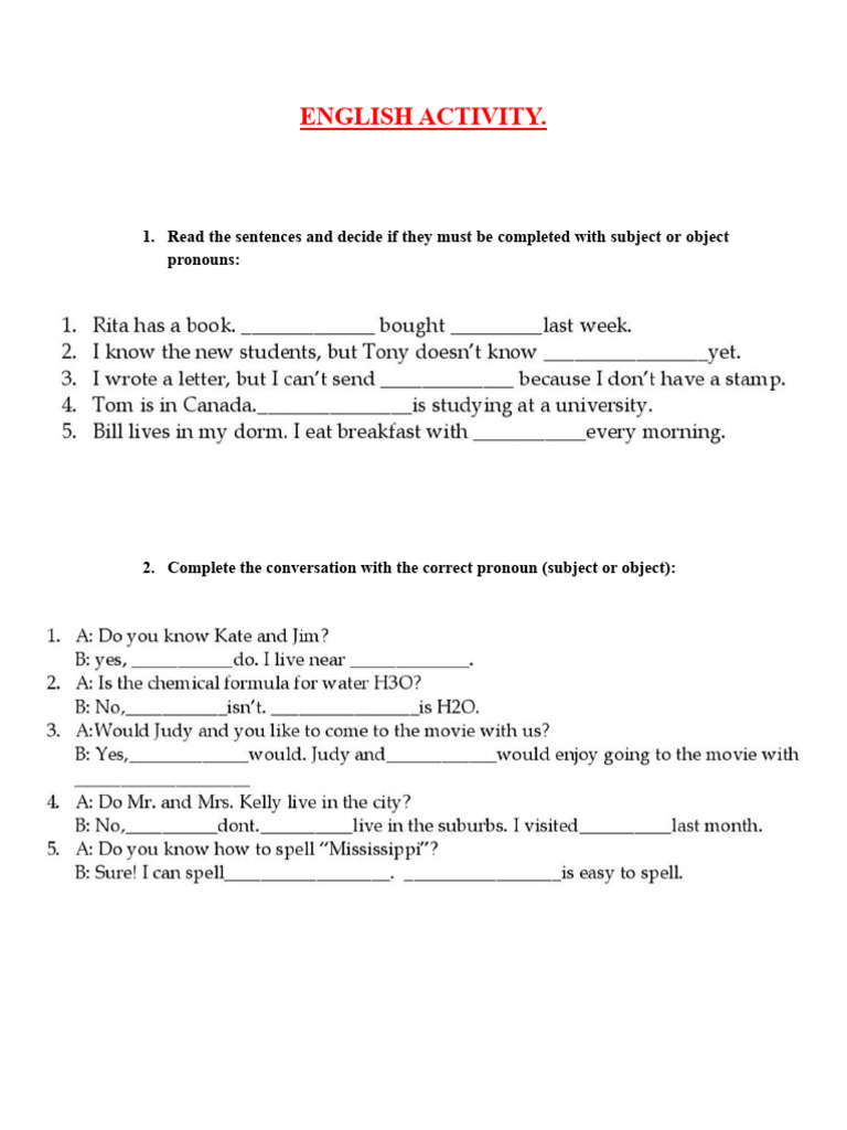 Subject-Object Pronouns and Past Simple | PDF
