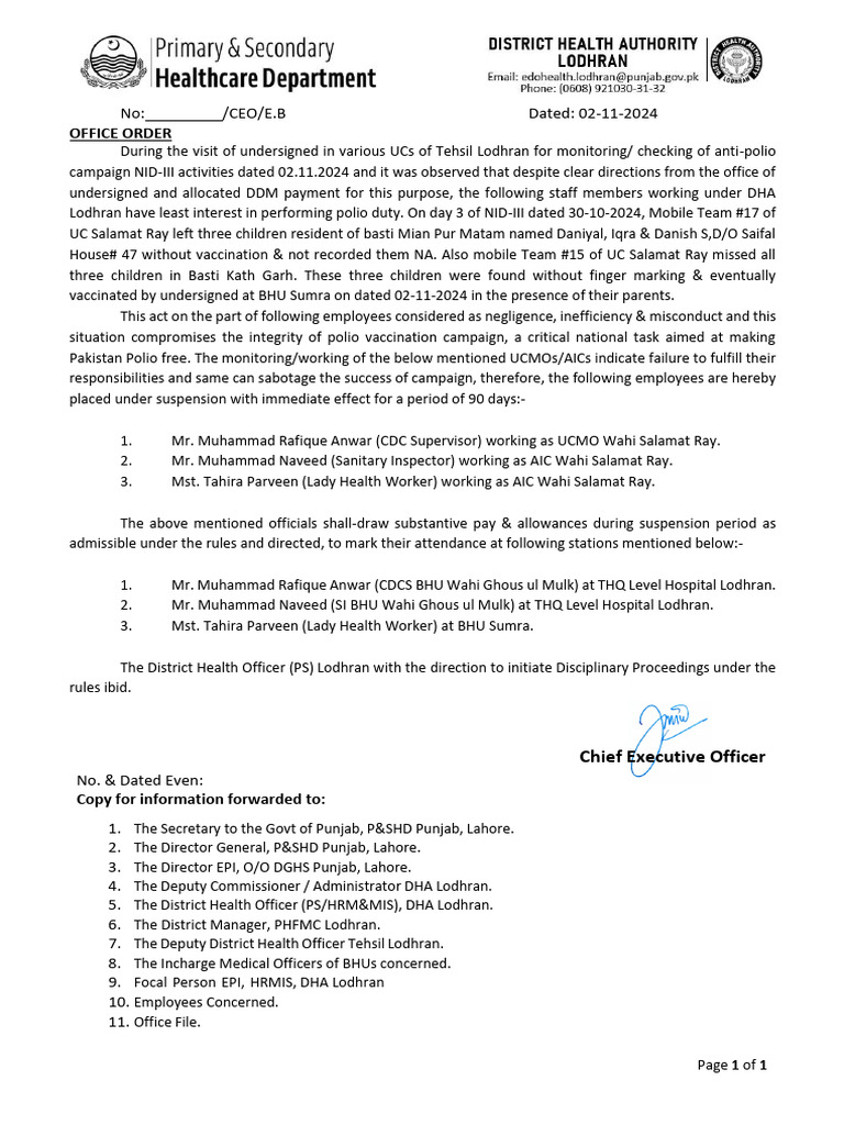 Suspension Order UC Wahi Salamat UCMO & AIC | PDF | Pediatrics | Public ...