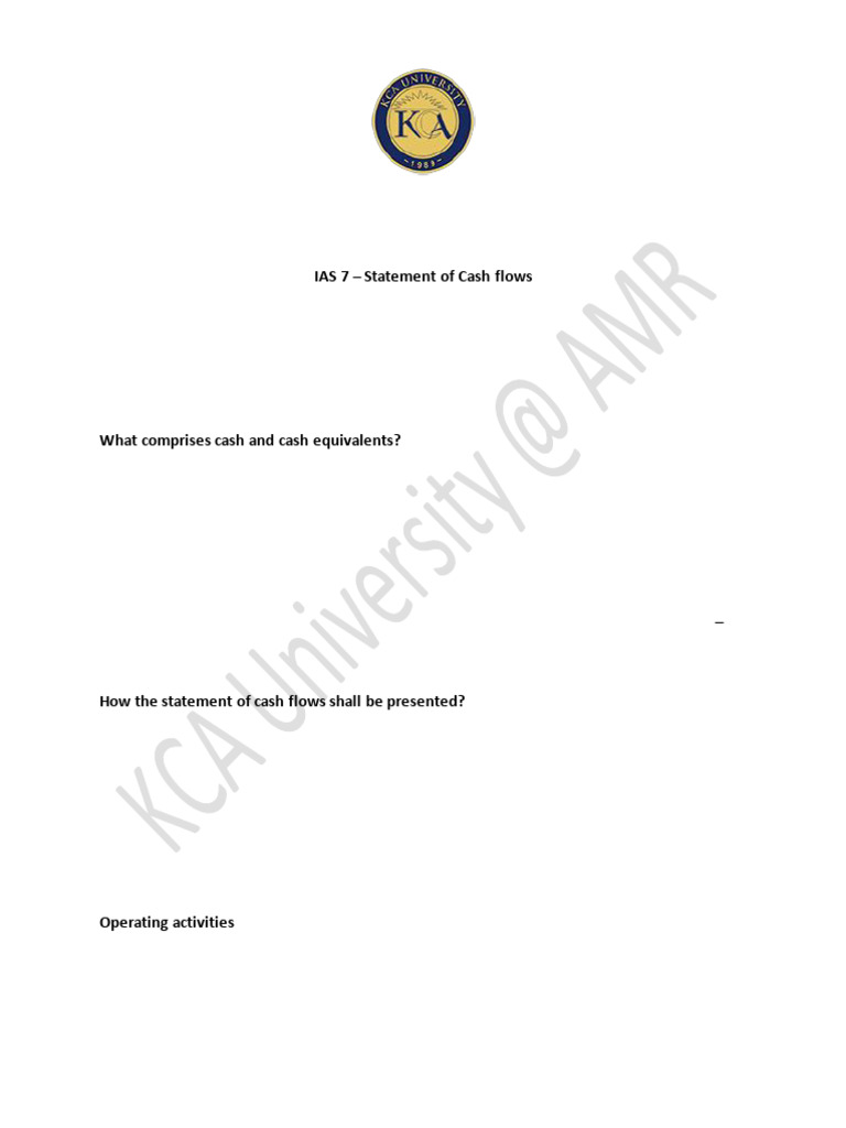 IAS 7: Cash Flow Statement Guide | PDF | Cash And Cash Equivalents | Debt