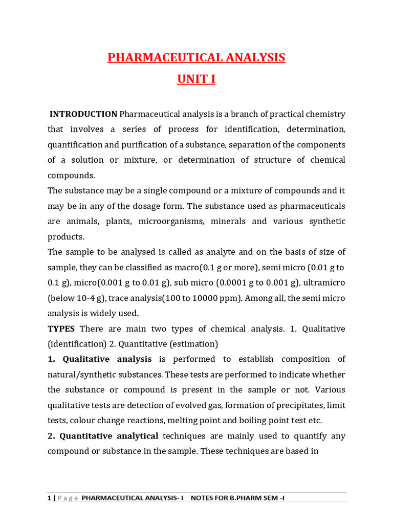 Pharmaceutical Analysis Overview For B Pharm Pdf Titration Chemistry