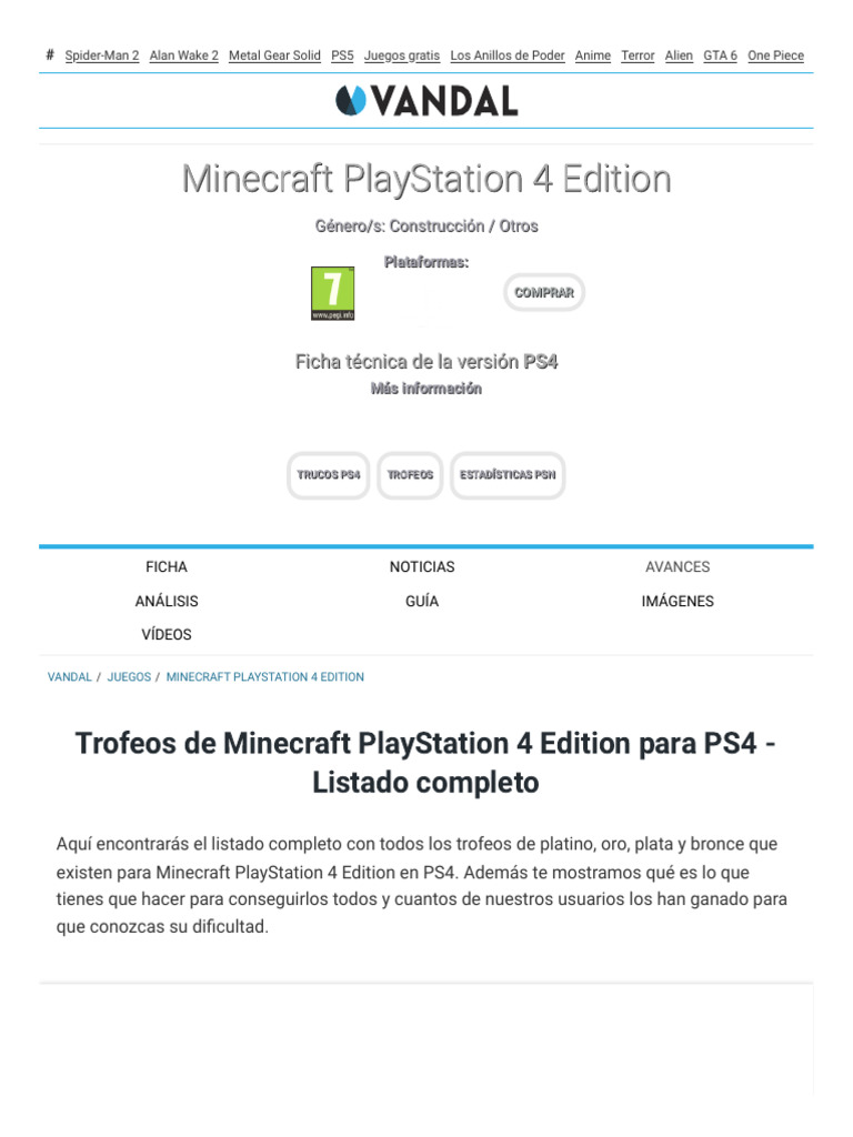 Todos Los Trofeos de Minecraft PlayStation 4 Edition en PS4 y Cómo ...