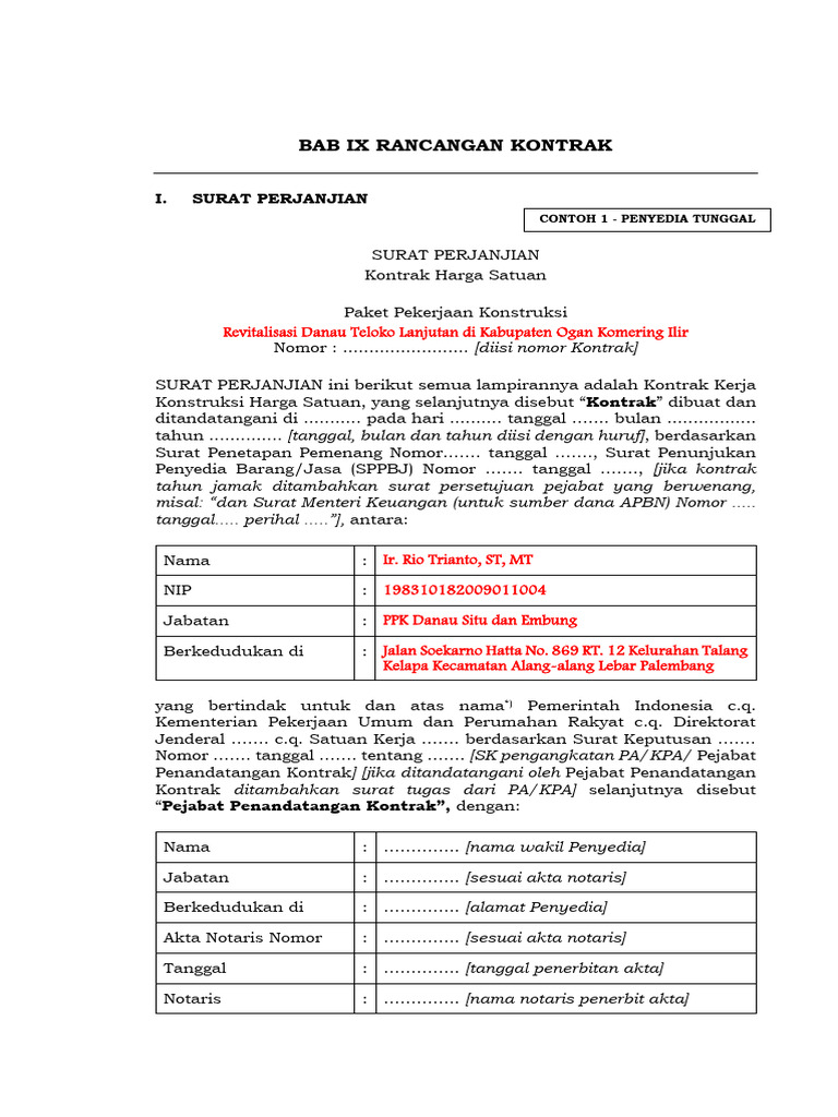 Rancangan Kontrak Danau Teloko R1 | PDF