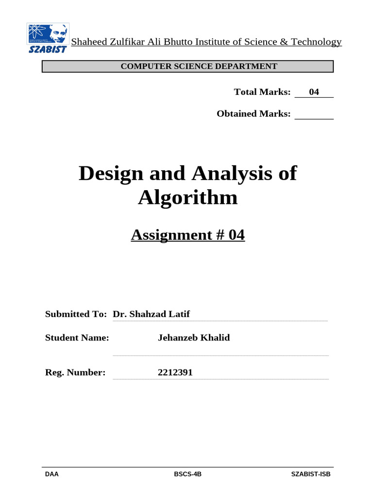 Design & Analysis Algorithm Assignment | PDF