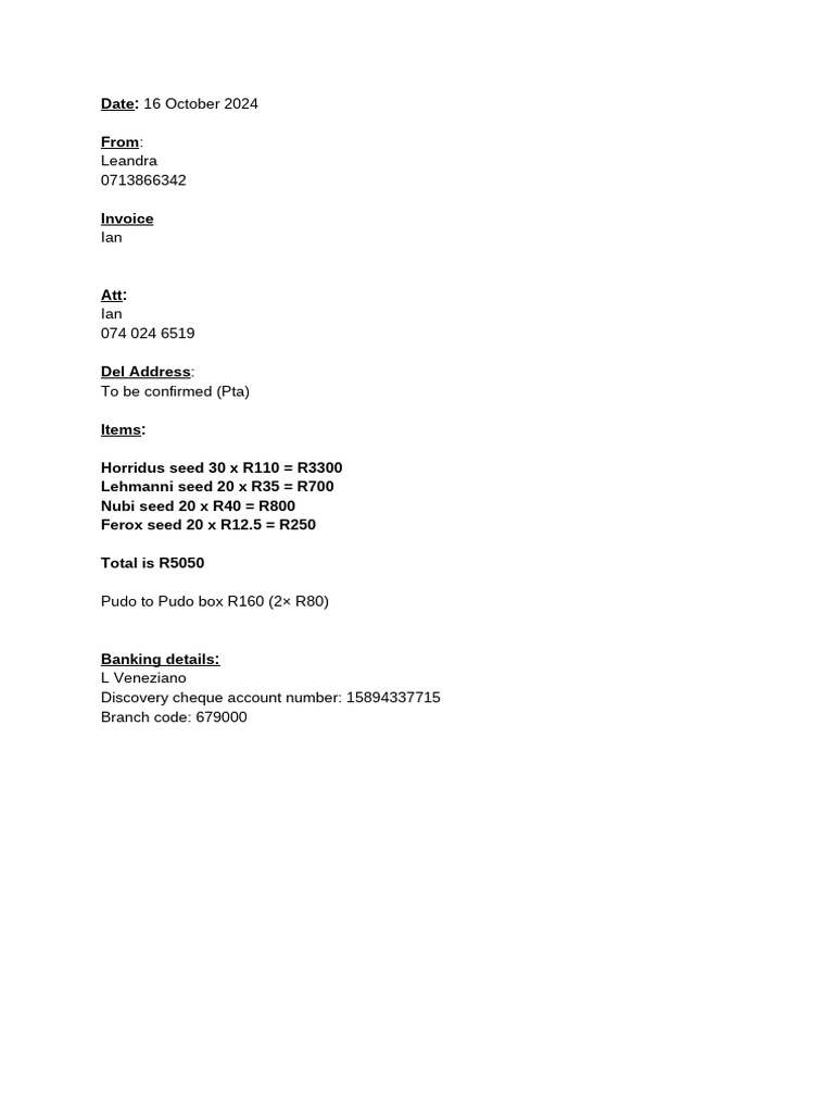 Ian Cycad Seeds Invoice | PDF