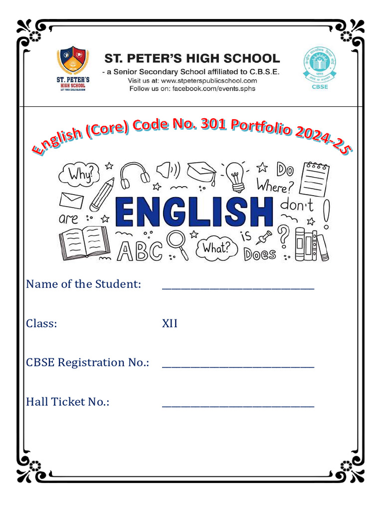 Class XII English Core Project Certificate | PDF | Speech | Vocabulary