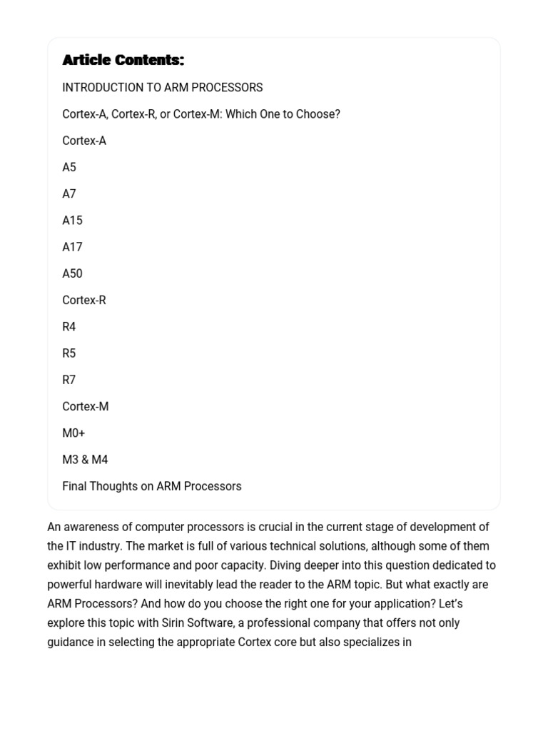 The ARM Processors - A, R, and M Categories and Their Specifics - Sirin ...