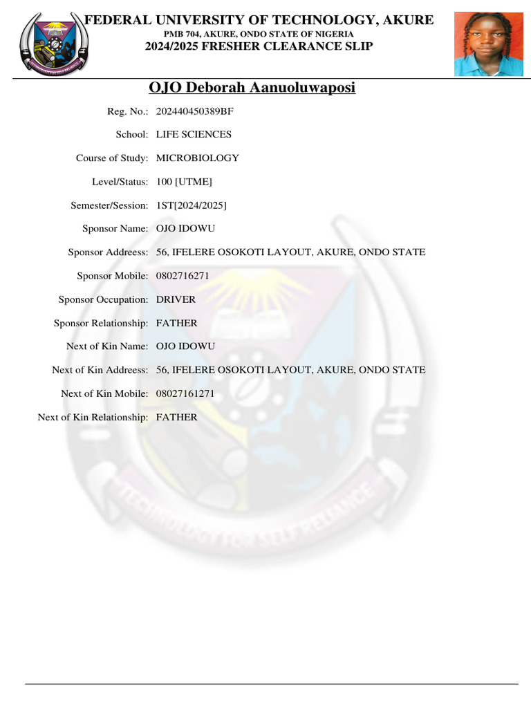 OJO Deborah Aanuoluwaposi Screening Clearance | PDF