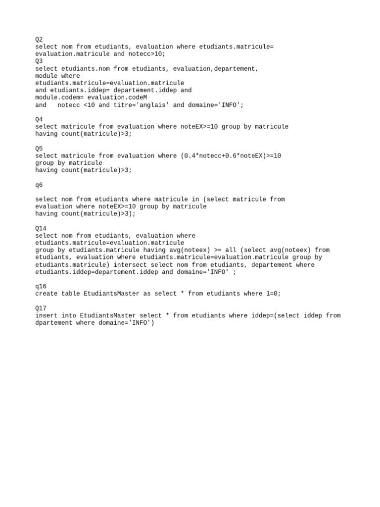 Corrigé de TD2 BD | PDF