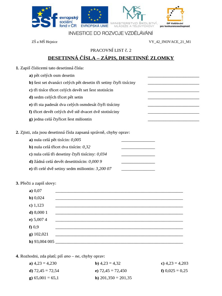 02 Des Cisla Zapis Des Zlomky | PDF
