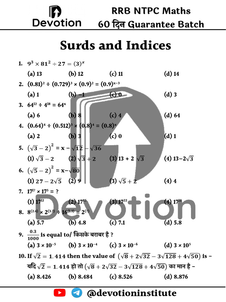 9.surds & Indices NTPC | PDF