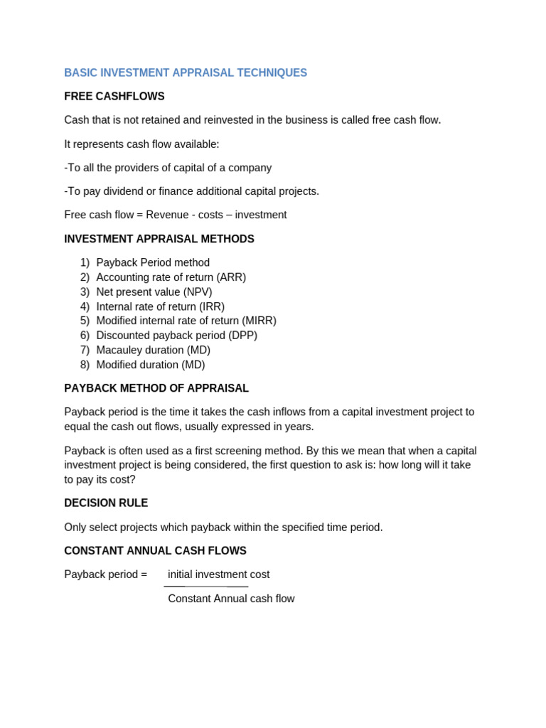 Afm - Basic Investment Appraisal Technique | PDF | Net Present Value ...