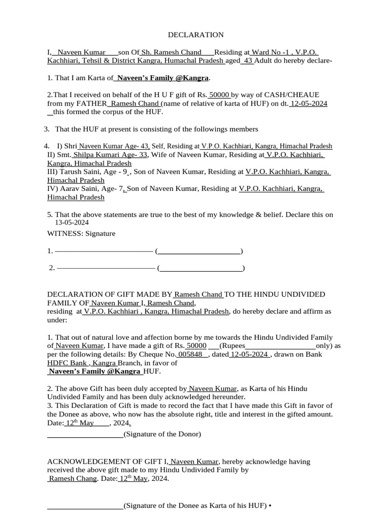 HUF-creation-deed | PDF