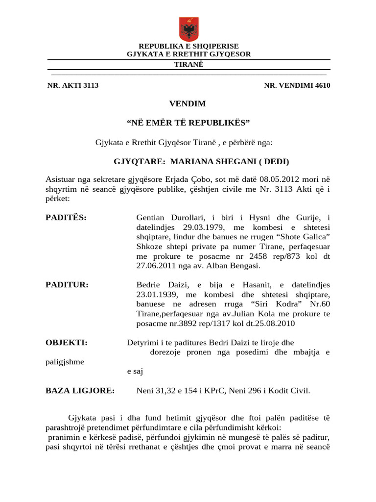 Vendimi - NR - 4610 Lirim Dorzim Sendi | PDF