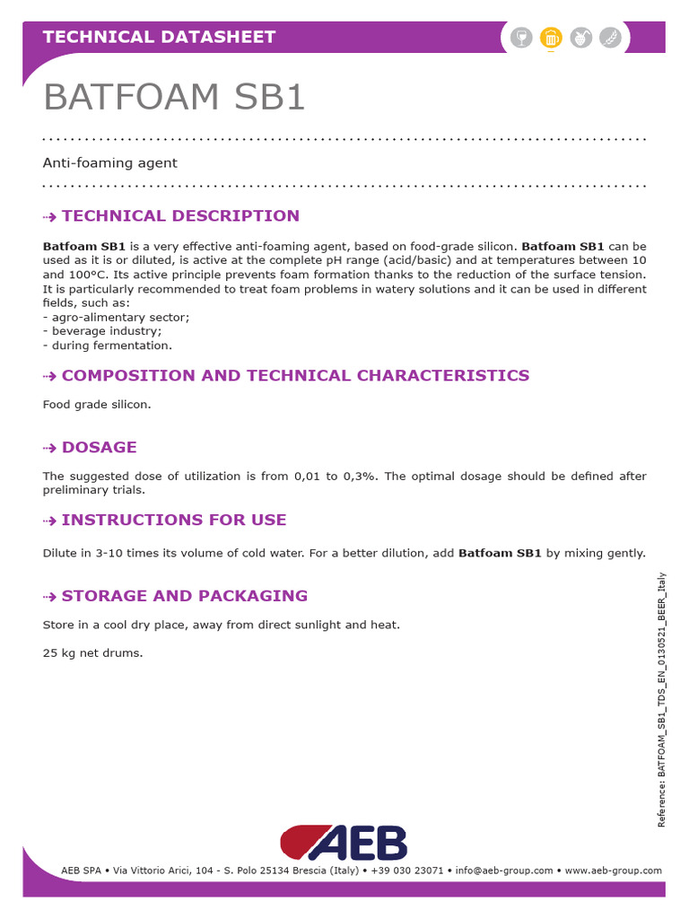 BATFOAM SB1 TDS EN 0130521 BEER Italy | PDF