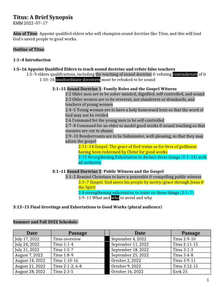 Titus – Introductory Handout | PDF | Elder (Christianity) | Paul The Apostle