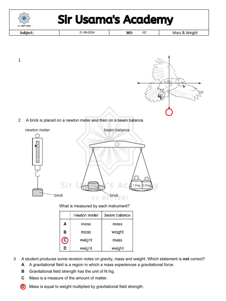 MS Phy-02 (Mass & Weight) | PDF | Weight | Mass
