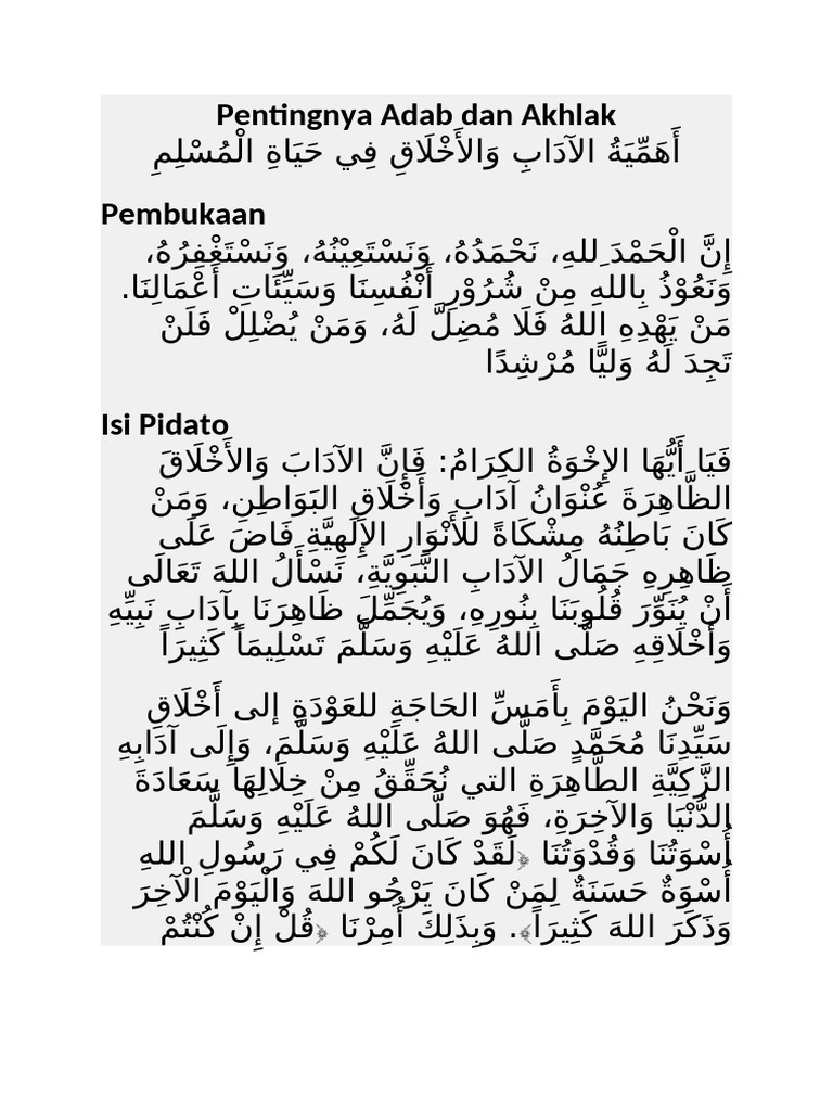 Pentingnya Adab dan Akhlak teks pidato | PDF