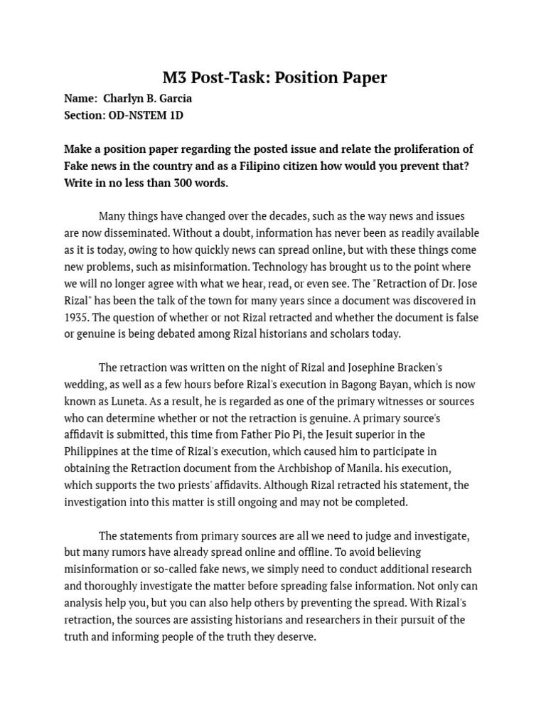 M3 Post Task Position Paper RPH PDF | PDF