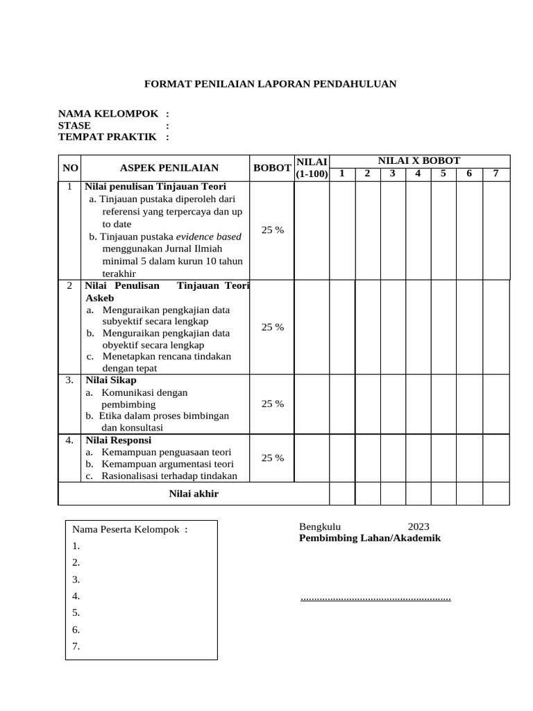 Form Nilai-Nilai Lengkap | PDF
