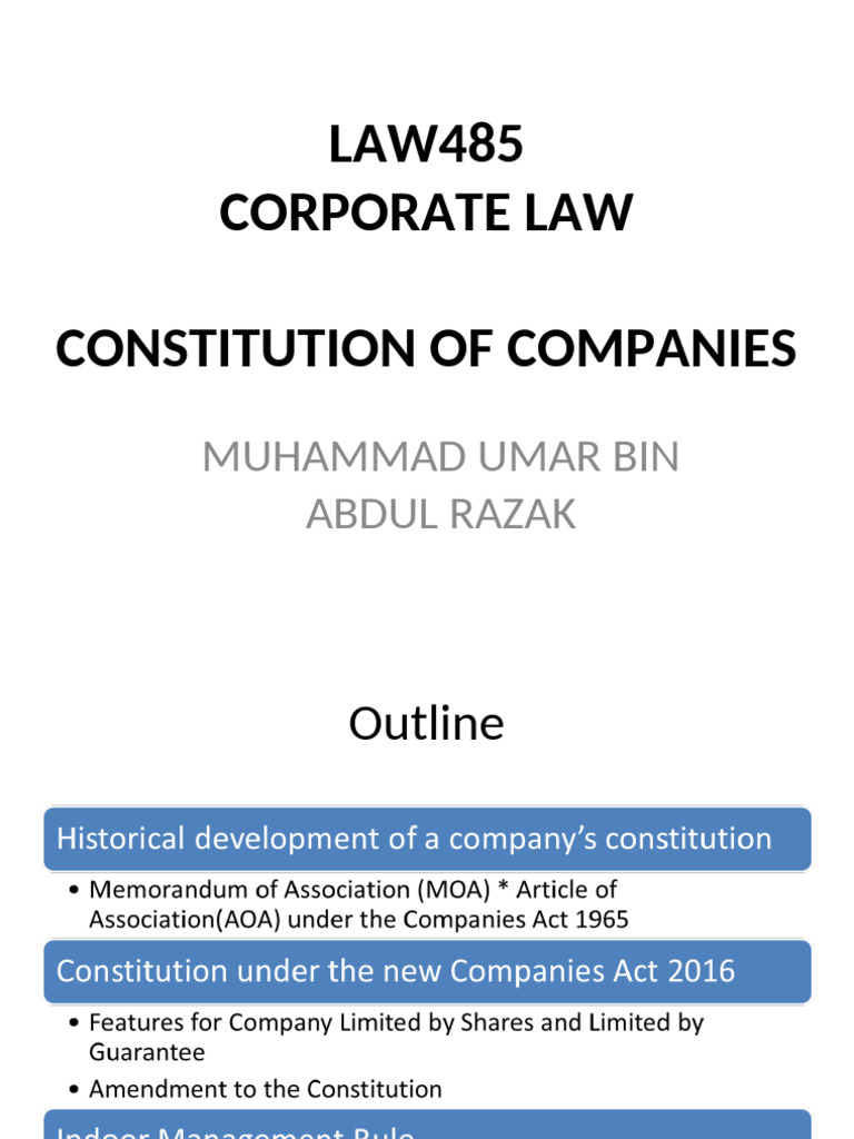 Topic 4 - Constitution of Company Ca 2016 | PDF | Law Of Agency | Legal ...