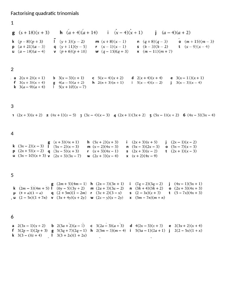 Factorising ANSWER KEY | PDF