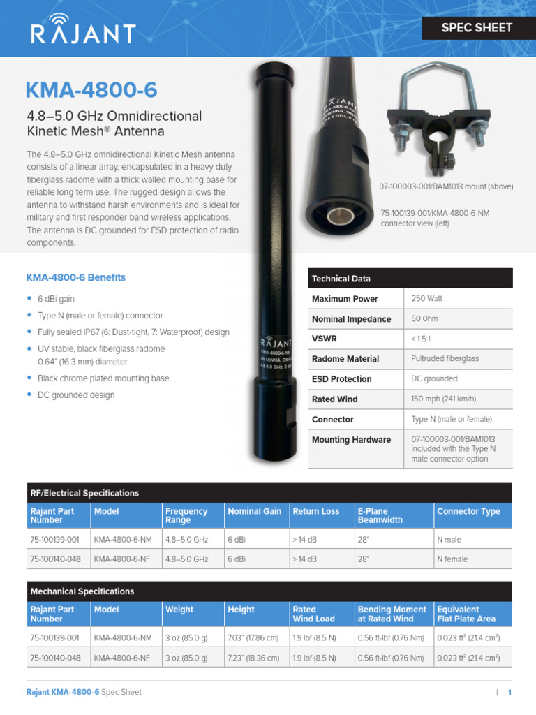 Rajant SpecSheet-KMA 4800-6-041223 | PDF | Antenna (Radio) | Electronics