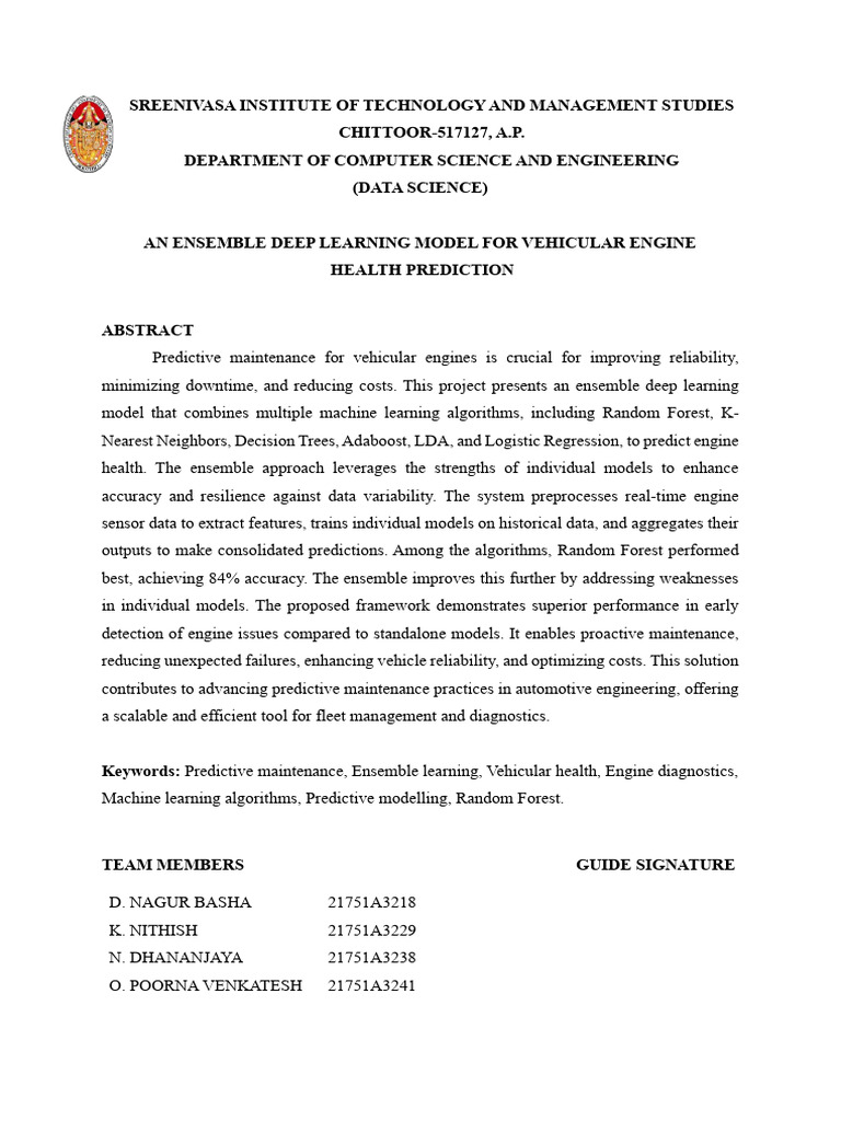 AN ENSEMBLE DEEP LEARNING MODEL FOR VEHICULAR ENGINE | PDF