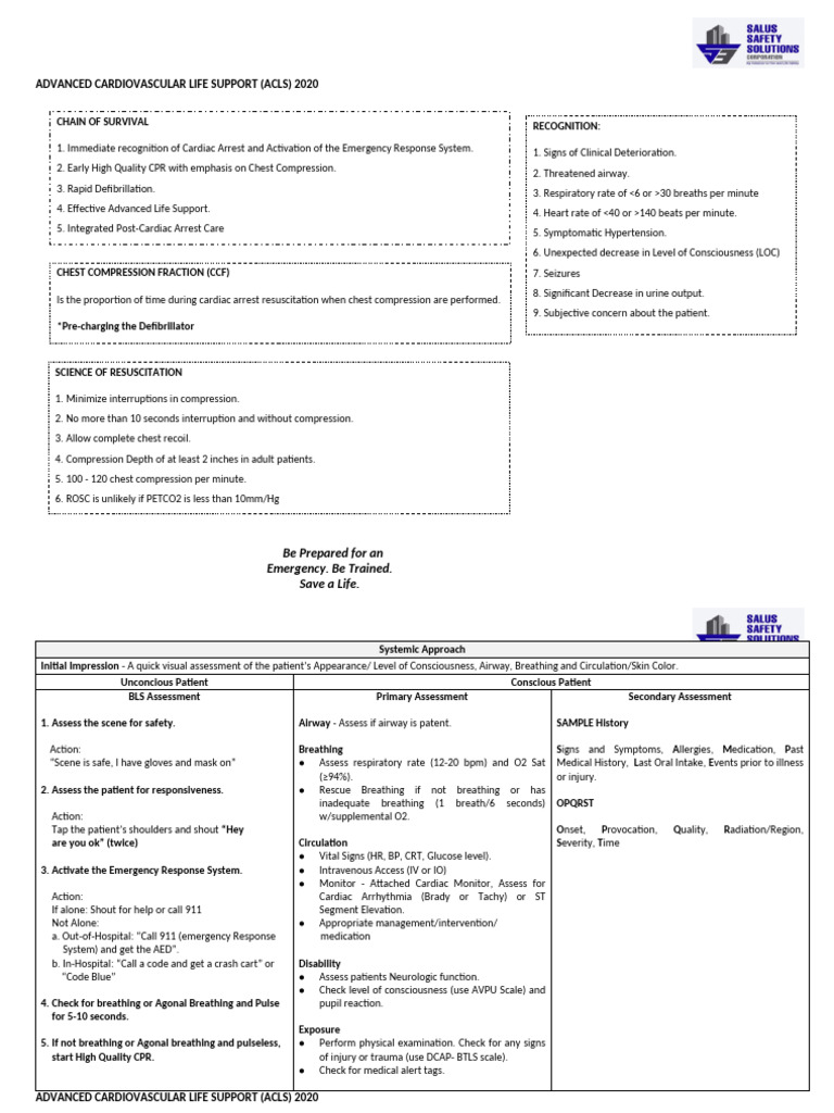 ACLS 2020: Emergency Response Guide | PDF | Cardiopulmonary ...