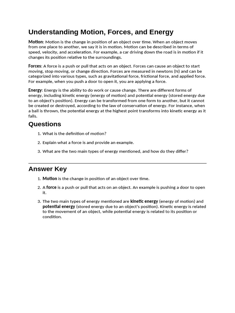 Understanding Motion, Forces, And Energy | PDF