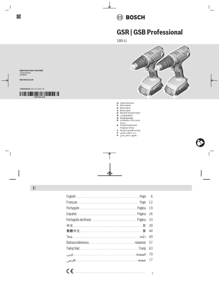 GSB Professional 180LI | PDF | Drill | Battery Charger